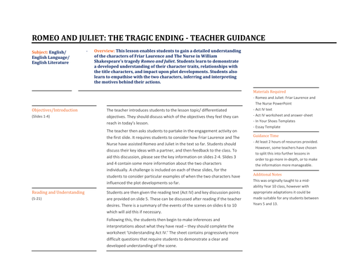 Romeo and Juliet: Friar Laurence and The Nurse! | Teaching Resources