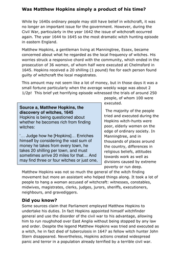 *FULL LESSON* Was Matthew Hopkins a Product of His Time? KS3 GCSE Crime ...