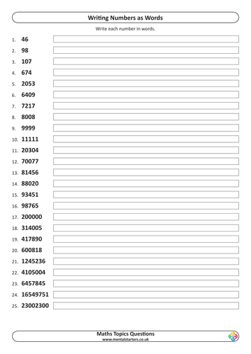 Writing Numbers in Words KS2 | Teaching Resources