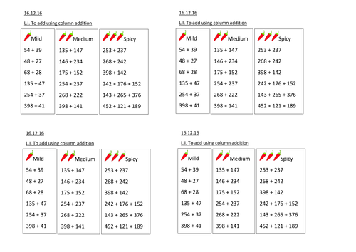 column-addition-year-3-teaching-resources