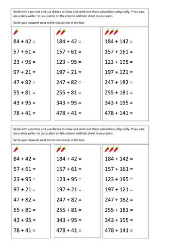 Column Addition Year 3 | Teaching Resources