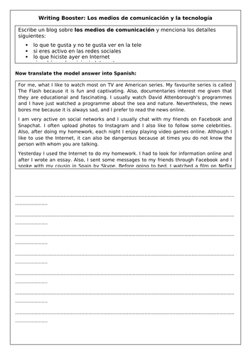 Spanish GCSE Writing Media & Technology: a model writing answer with ...