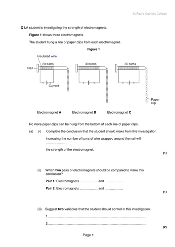 AQA GCSE P3.3.1- Electromagnets | Teaching Resources