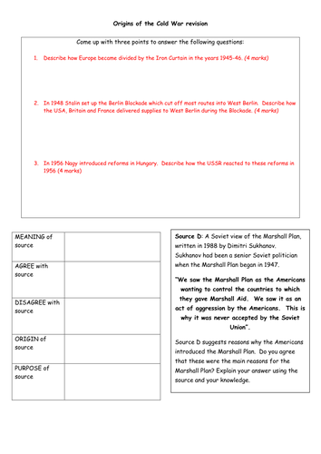 Origins of the Cold War 1945-60 2/3 revision lessons - AQA 9147History ...