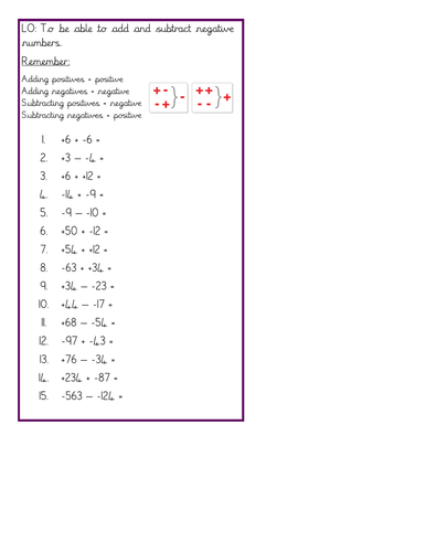 Negatives tasks: sequencing, finding intervals across zero, adding and ...