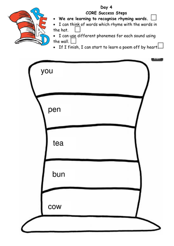 1 week poetry literacy planning on Dr Seuss and Cat in the Hat for year ...