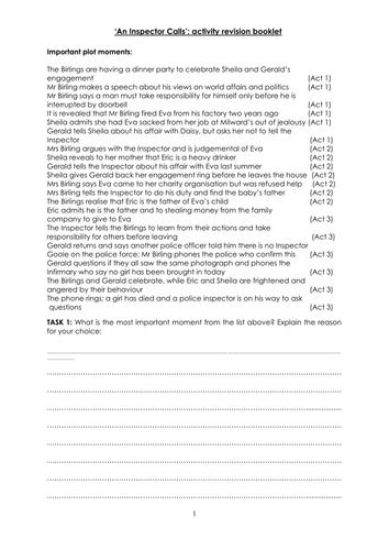 GCSE 'An Inspector Calls' revision booklet and activity booklet (AQA ...