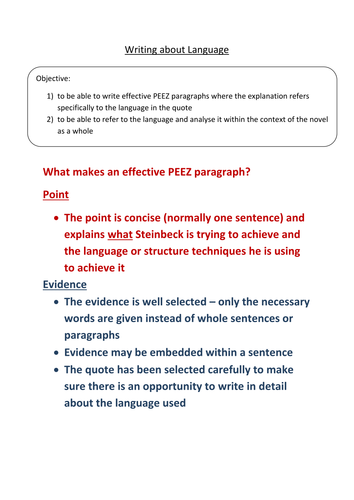 Writing about Language using the PEEZE structure (using OMAM as an ...