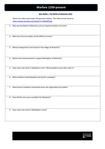 War Walks - The Battle of Waterloo 1815 - Flippedlearning worksheet ...