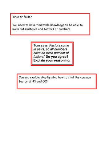 Identify multiples and factors, including finding all factor pairs of a ...