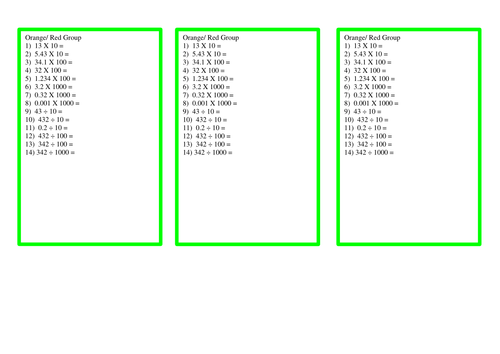 To multiply and divide by 10, 100, 1000 (including decimals) | Teaching ...