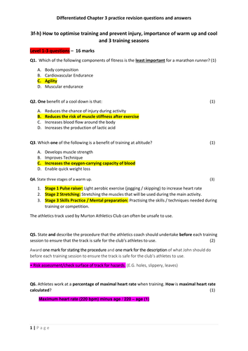 AQA GCSE PE: Whole of Chapter 3 Physical training - Question & answers ...
