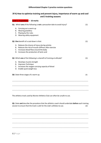 AQA GCSE PE: Whole of Chapter 3 Physical training - Question & answers ...