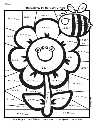 Multiplying by Multiples of Ten Color by Number 3.NBT.A.3 {Freebie ...