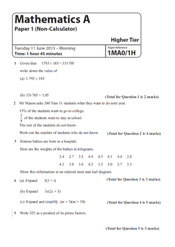 Save On Printing Gcse Maths Past Papers Higher 9 1 And A E Teaching