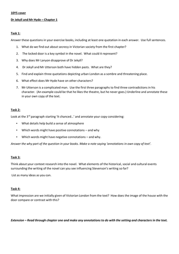 Dr Jekyll and Mr Hyde Chapter 1 (9-1) | Teaching Resources