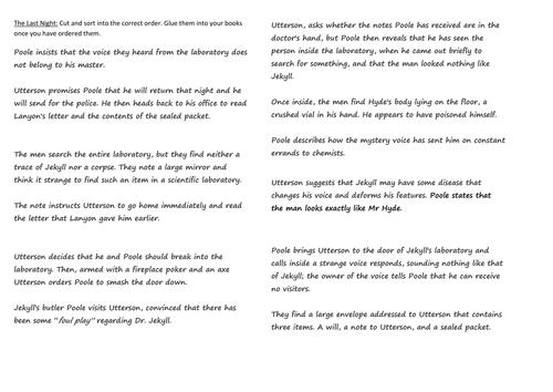 Dr Jekyll and Mr Hyde Chapter 7 (9-1) | Teaching Resources