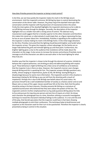 Model response for An Inspector Calls Literature Q (inspector/control ... Model response for An Inspector Calls Literature Q (inspector/control ...