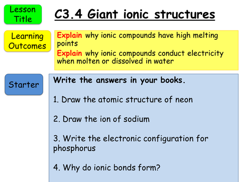 AQA GCSE C3.4 Giant Ionic Structures | Teaching Resources