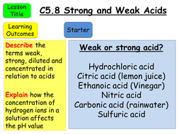 AQA GCSE C5.8 Strong and Weak Acids | Teaching Resources