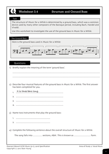 Worksheet Pack for Pearson Edexcel GCSE Music (2016 Specification ...