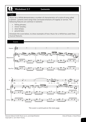 Worksheet Pack for Pearson Edexcel GCSE Music (2016 Specification ...