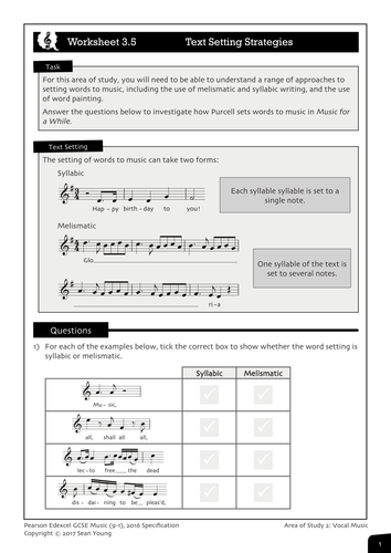 Worksheet Pack for Pearson Edexcel GCSE Music (2016 Specification ...