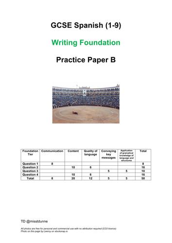 GCSE Spanish Practice Writing Papers 9-1 Higher and Foundation AQA ...