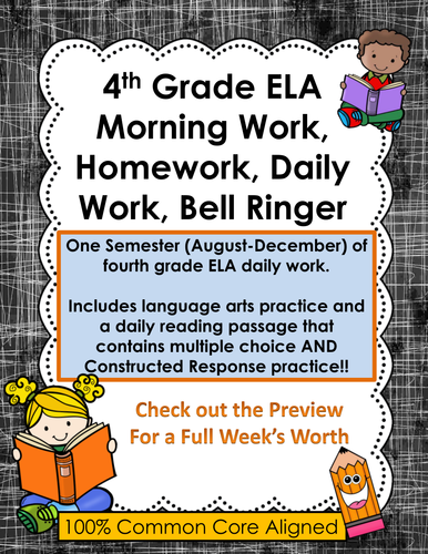 4th Grade Reading Language Arts ELA Daily Morning Work, Homework ...