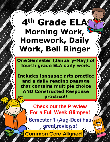 4th Grade Reading/Language Arts, ELA Daily Morning Work, Homework ...