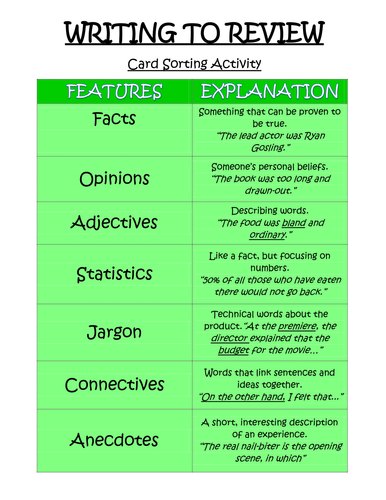 Writing Reviews! | Teaching Resources