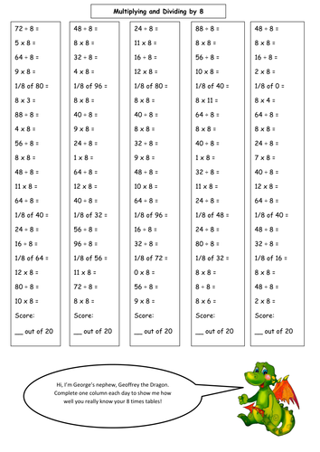 8 Times Tables Revision Sheets | Teaching Resources