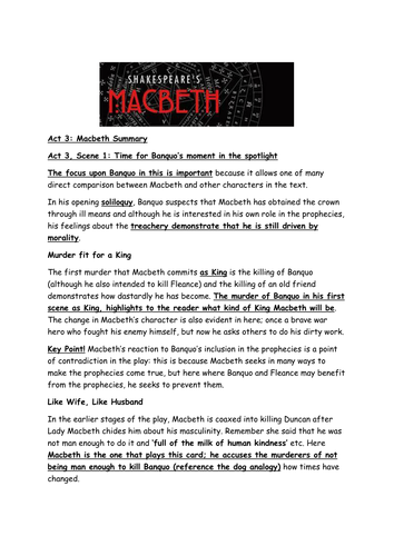 Macbeth Summaries | Teaching Resources