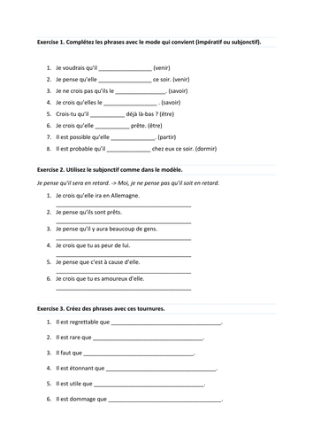 Subjonctif français - exercices | Teaching Resources