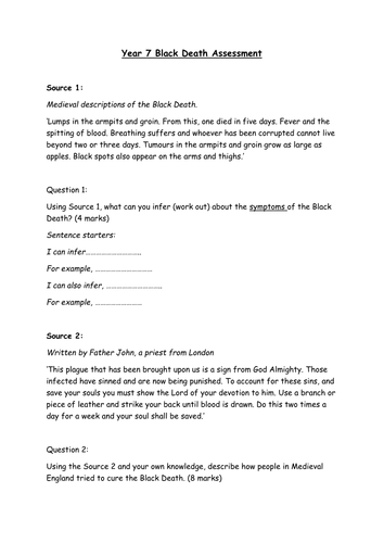 KS3 History: Impact of the Black Death Assessment | Teaching Resources