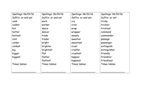 Year 4 differentiated spellings for whole year | Teaching Resources