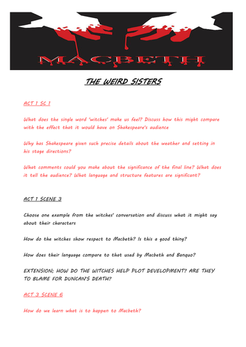 Wicked witches? A worksheet on each appearance of the weird sisters in ...