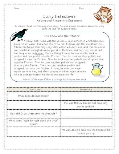 Asking and Answering Questions (The Crow and the Pitcher) {Freebie ...