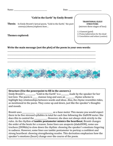 "Cold in the Earth" (or "Remembrance") by Emily Bronte (IGCSE ...