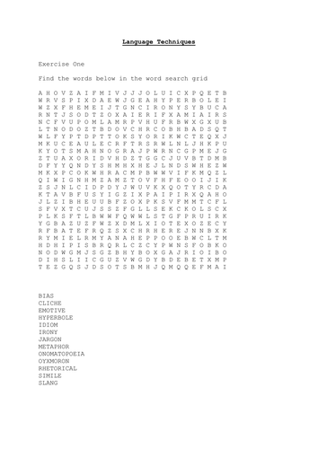 Language technique word search | Teaching Resources