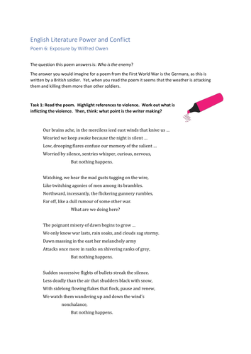AQA Eng Lit Anthology Conflict Exposure | Teaching Resources