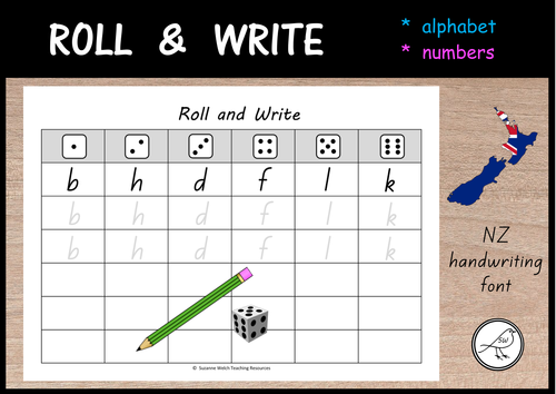 Alphabet and Numbers in New Zealand font – ‘Roll and Write’ Activity ...