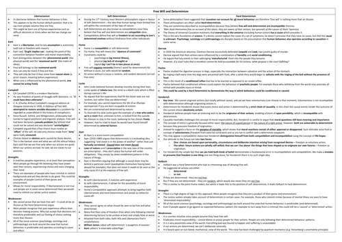 Free Will and Determinism (Ethical Theory) A3 Revision Sheet | Teaching ...