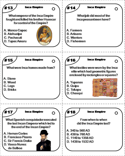 Inca Empire Task Cards | Teaching Resources