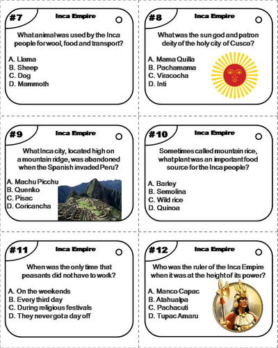 Inca Empire Task Cards | Teaching Resources