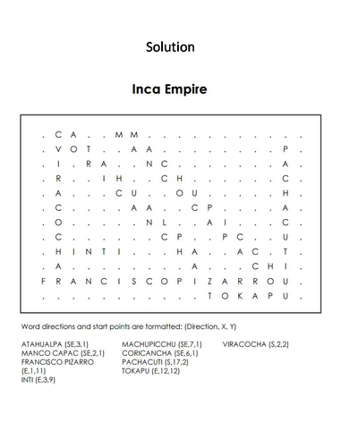 Inca Empire Word Search | Teaching Resources