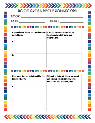 Book Group Discussion Record | Teaching Resources