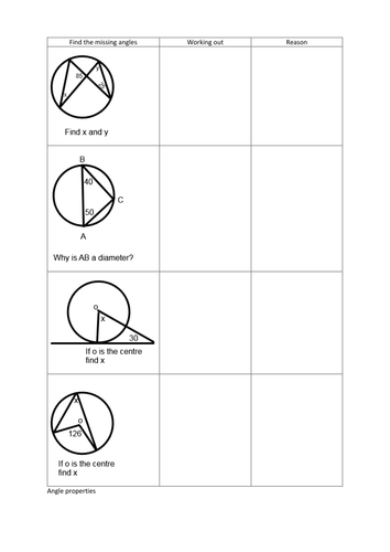 Circle theorem worksheet | Teaching Resources