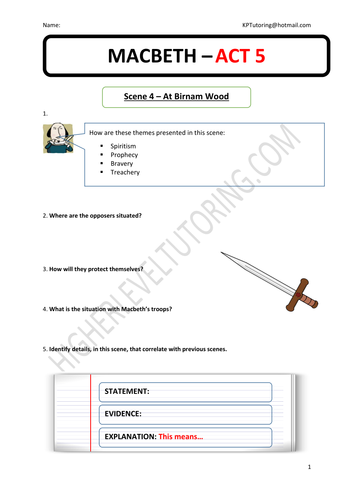 SHAKESPEARE: MACBETH - ACT 5. Scene 2 - Scene 4 Question and activities ...