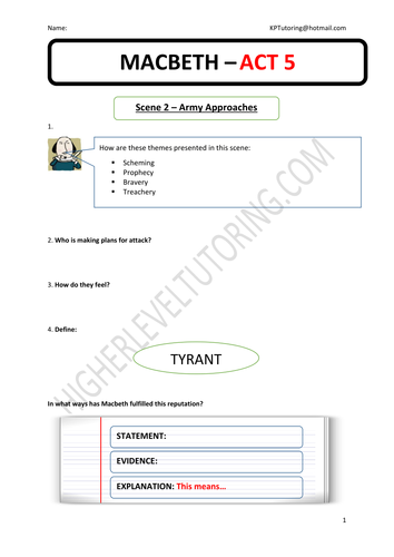 SHAKESPEARE: MACBETH - ACT 5. Scene 2 - Scene 4 Question and activities ...